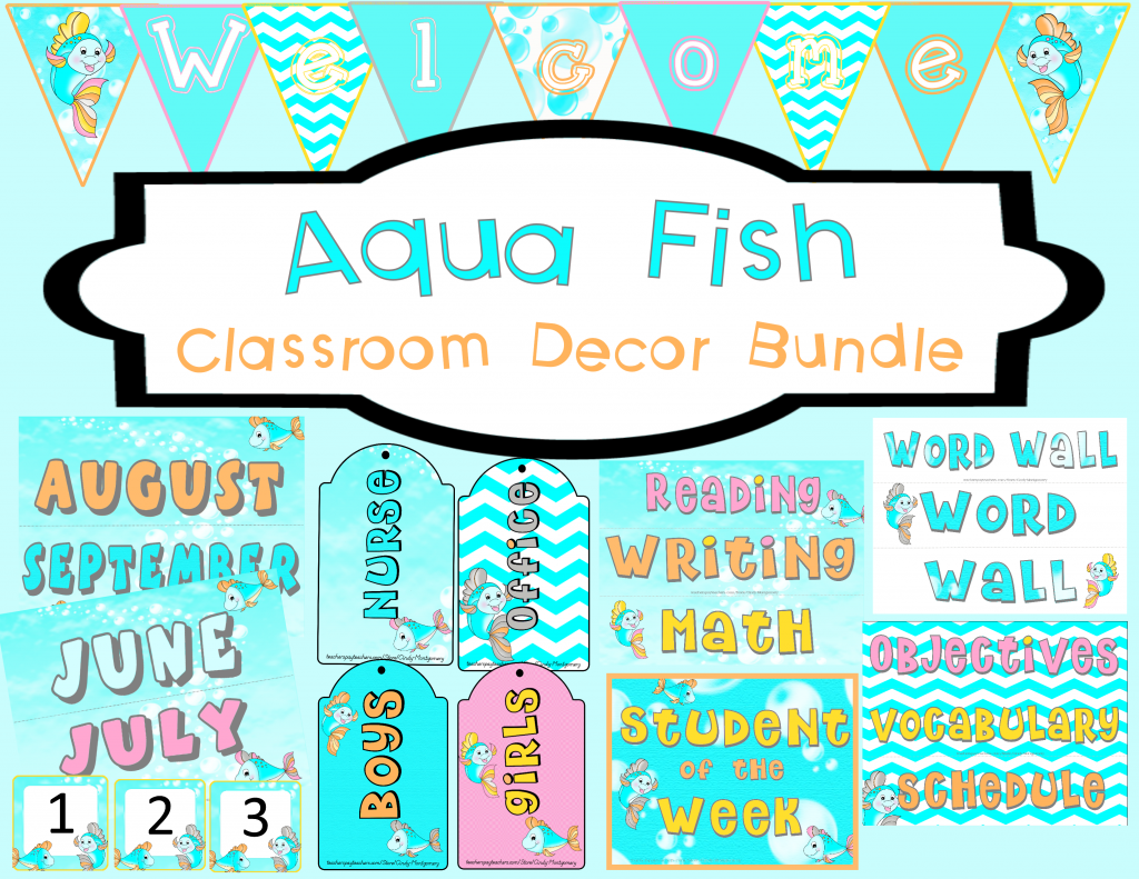 Aqua Fish Classroom Decor Bundle | Every Day Is The Weekend